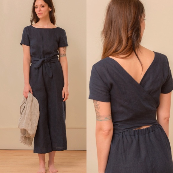 The Maybe Collection | Pants & Jumpsuits | The Maybe Collection Linen Wrap Cropped Jumpsuit ...